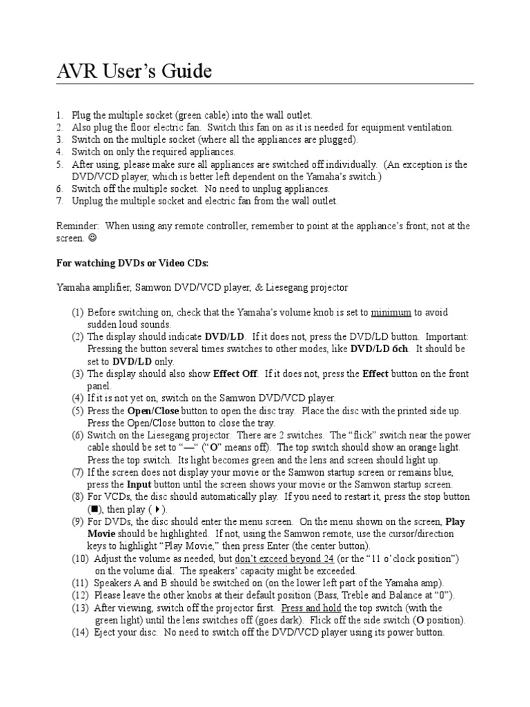 Avr User'S Guide: For Watching Dvds or Video Cds | PDF | Ac Power Plugs ...