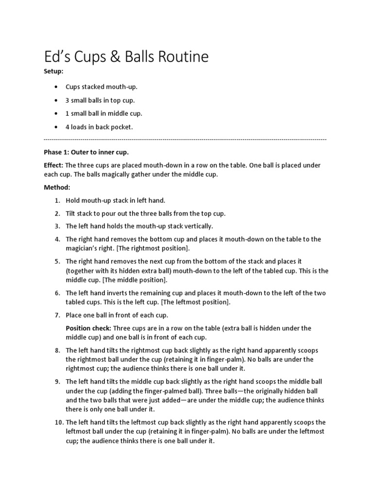 Ed's Cups & Balls Routine | Download Free PDF | Hand | Leisure