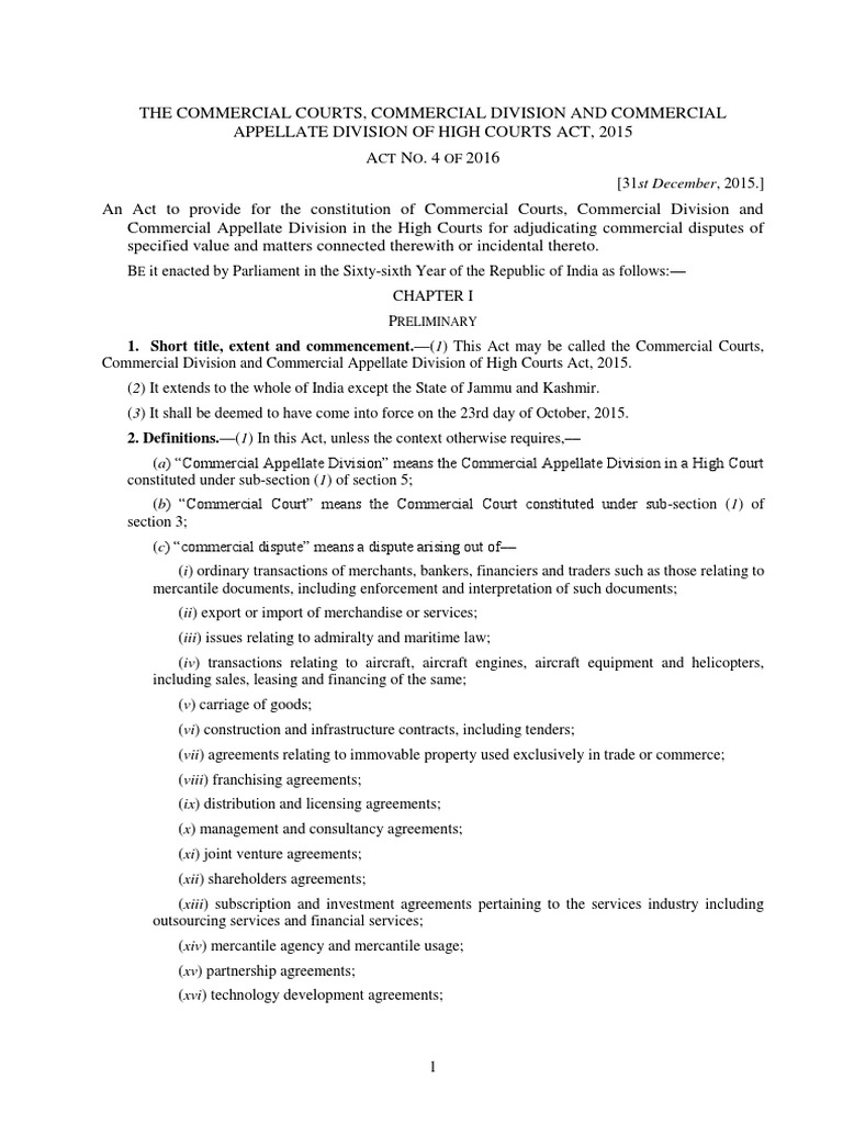 Commercial Courts Act | PDF | Lawsuit | Jurisdiction