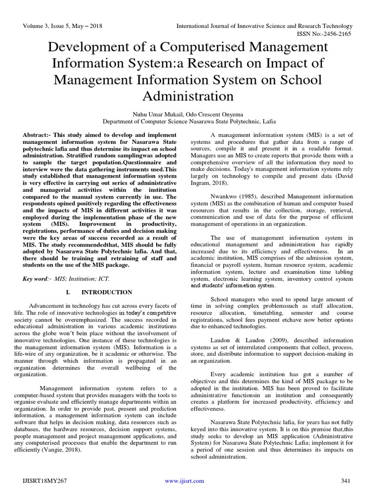 Development of A Computerised Management Information System:a Research ...