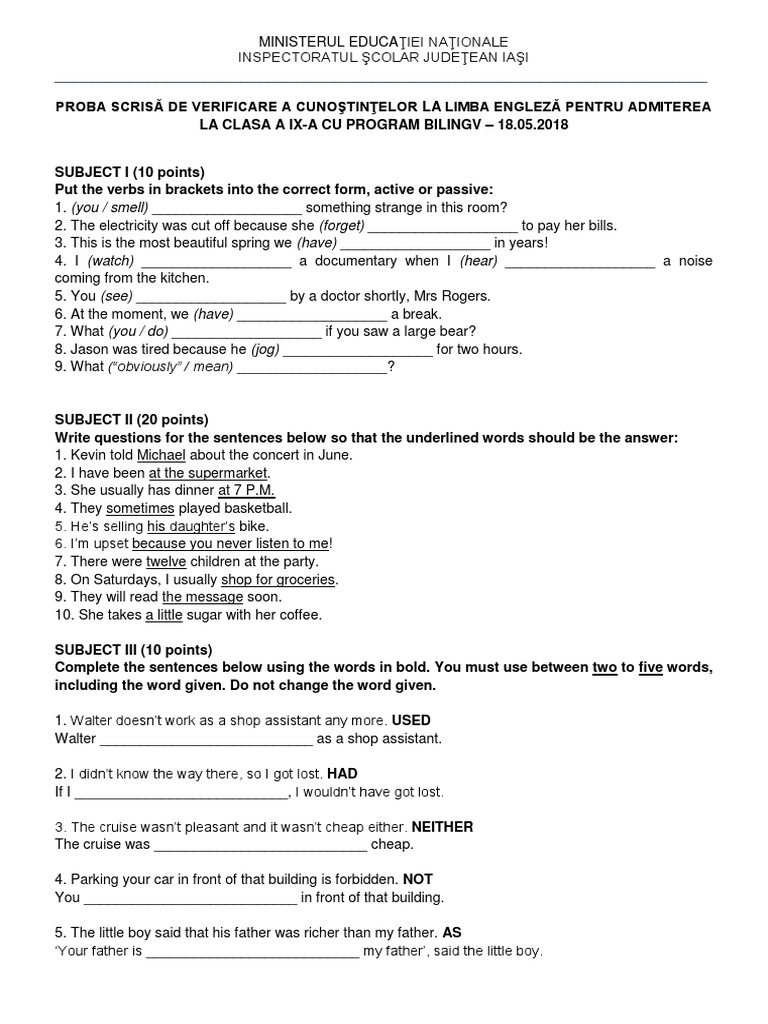 LEN Bilingv Subiecte Proba Scrisa 2018 | PDF