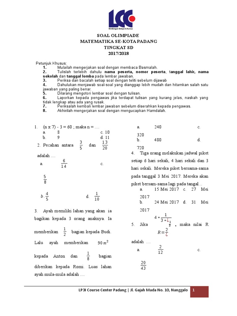 Soal Olim MTK SD | PDF