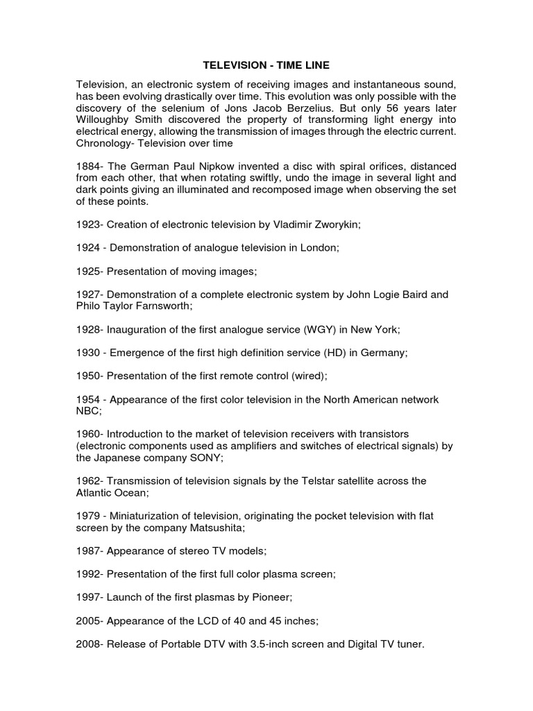 Television - Time Line | PDF | Art | History