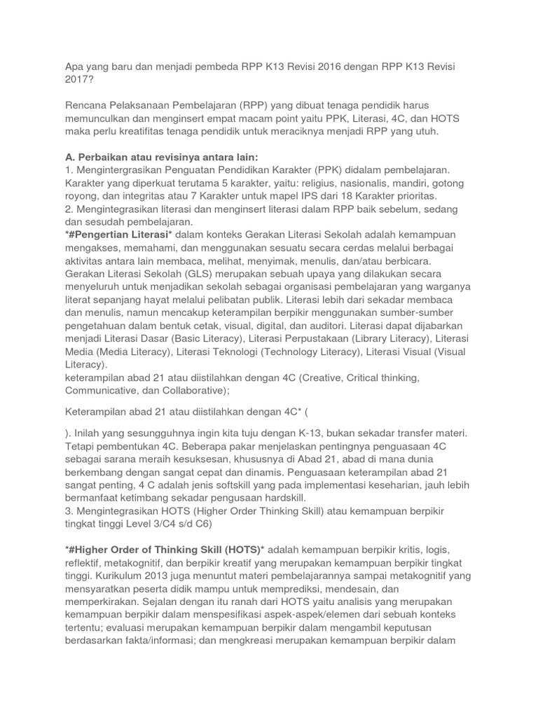 RPP K13 Revisi 2016 Dengan RPP K13 Revisi 2017 | PDF