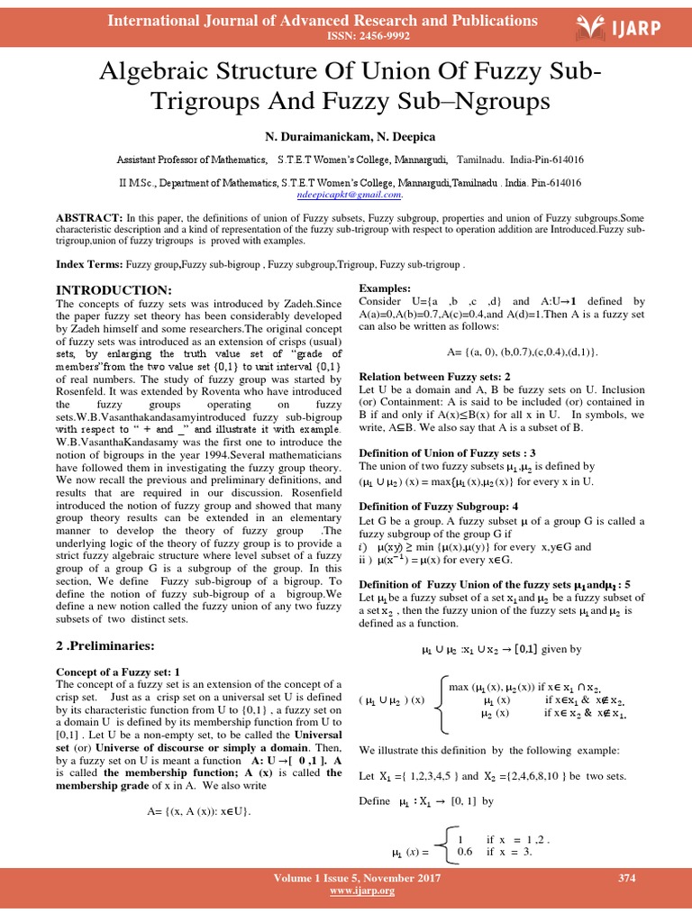 Algebraic Structure of Union of Fuzzy Sub Trigroups and Fuzzy ...