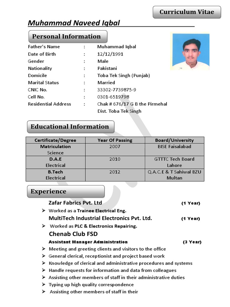 Muhammad Naveed Iqbal: Curriculum Vitae | PDF | Computing | Computing And Information Technology