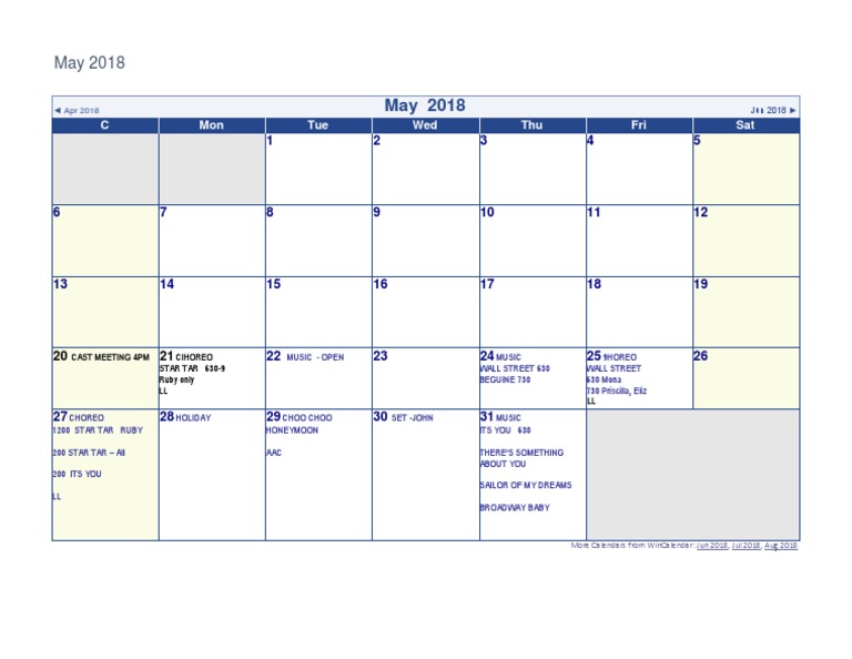 May 2018 Event Calendar Overview | PDF