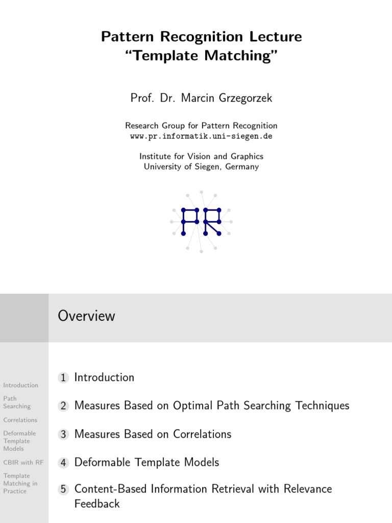 Pattern Recognition Lecture Template Matching Prof Dr Marcin
