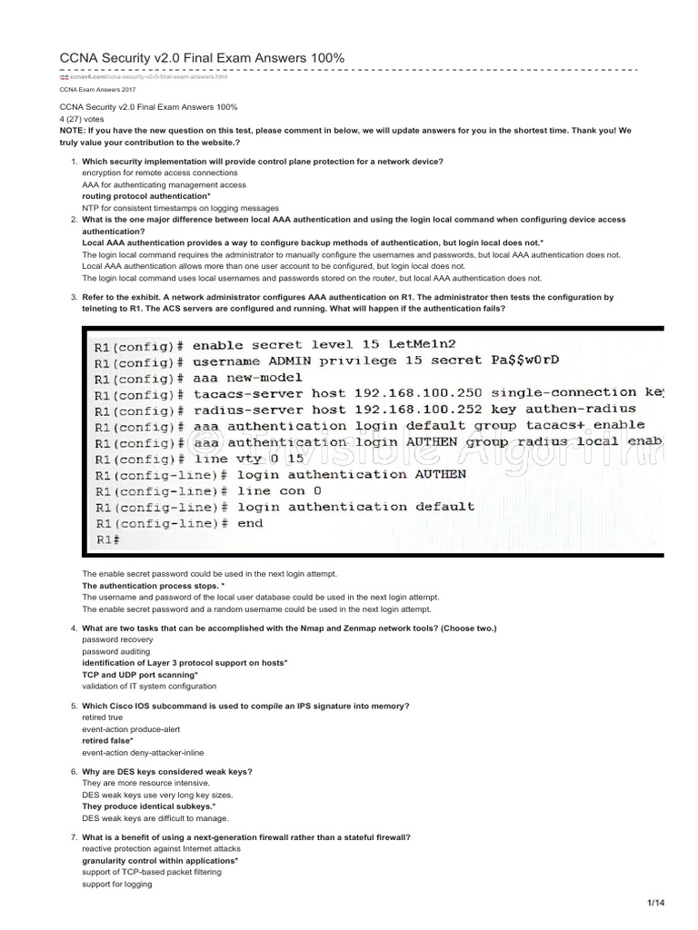 CCNA Security v20 Final Exam Answers 100 | PDF | Virtual Private Network | Firewall (Computing)