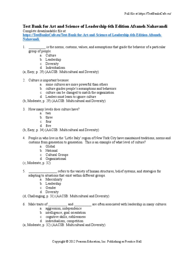 Test Bank For Art and Science of Leadership 6th Edition Afsaneh ...