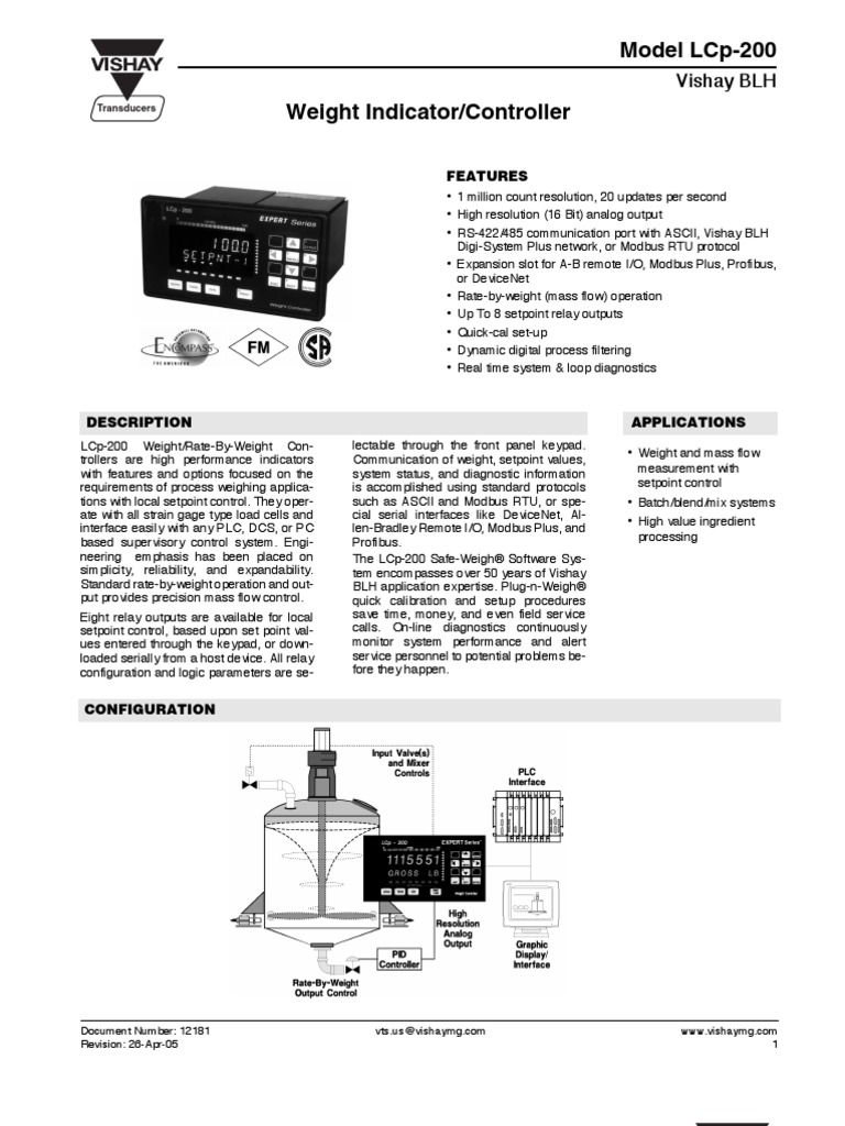 Model Lcp-200: Vishay BLH | PDF | Programmable Logic Controller ...