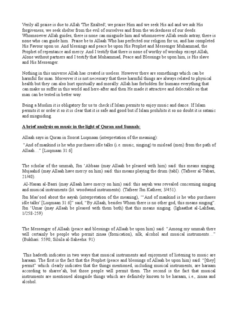 A Brief Analysis On Music in The Light of Quran and Sunnah | PDF ...