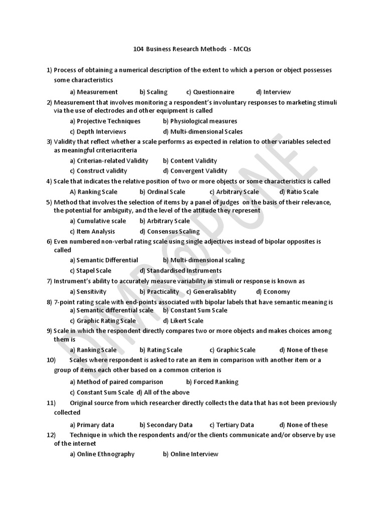 104 BRM MCQ III To V 1 | PDF | Sampling (Statistics) | Correlation And Dependence