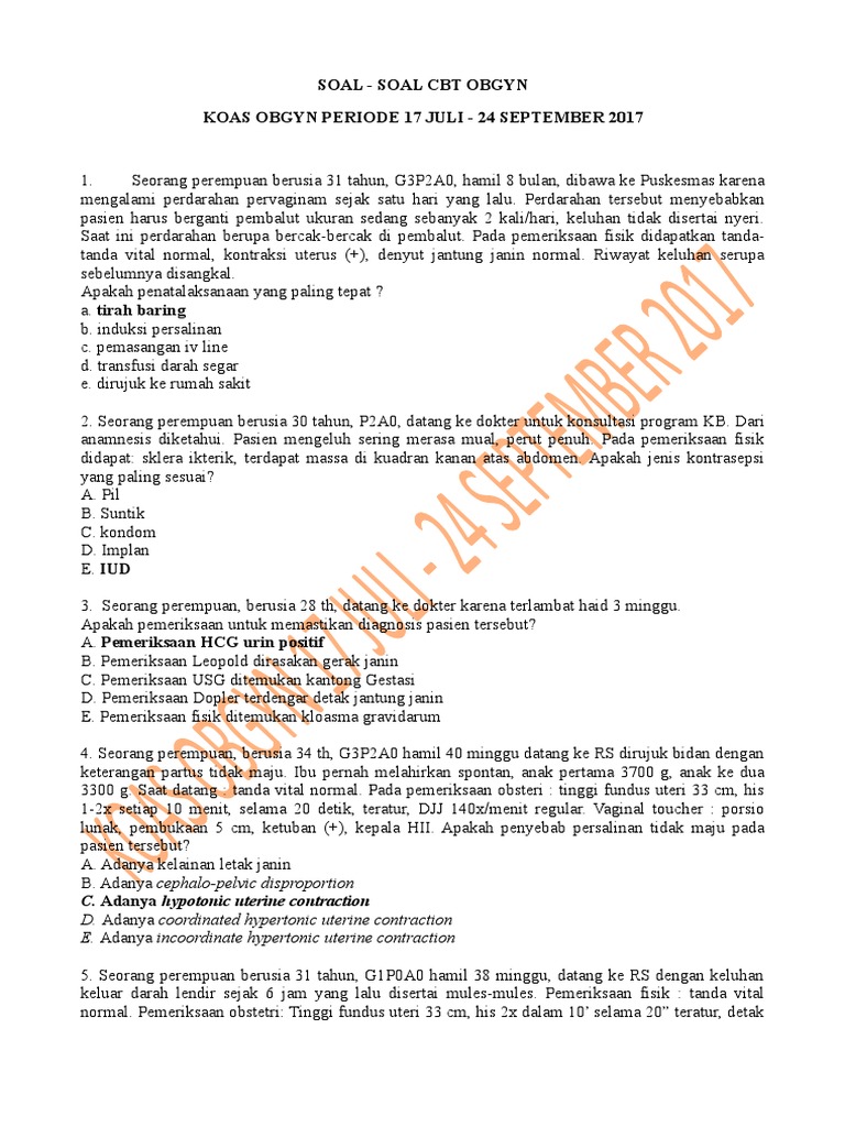 Soal CBT Obgyn | PDF