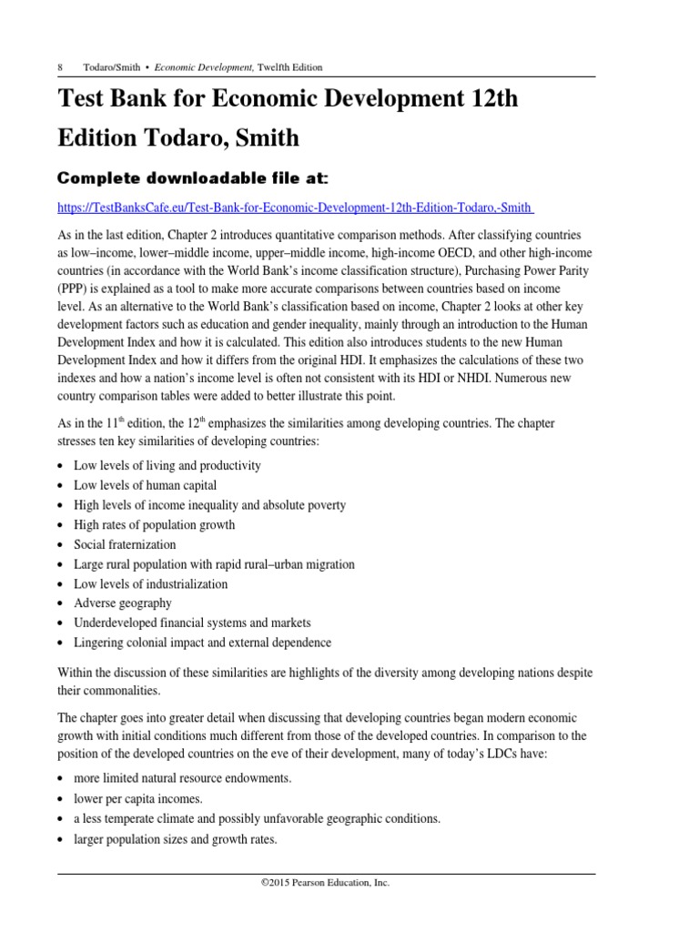 Test Bank For Economic Development 12th Edition Todaro, Smith | PDF ...
