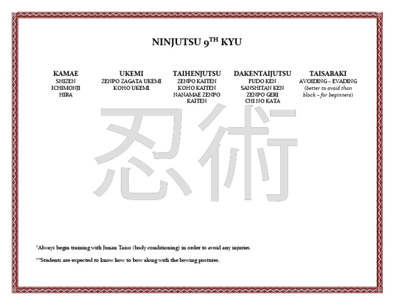 Ninjutsu 9th Kyu Techniques Guide | PDF
