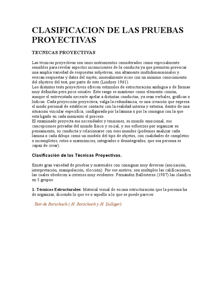 Clasificacion de Las Pruebas Proyectivas | PDF | Dibujo | Adultos