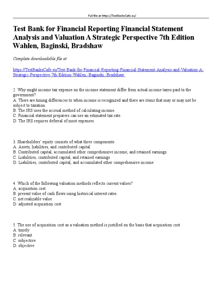 Test Bank For Financial Reporting Financial Statement Analysis and ...