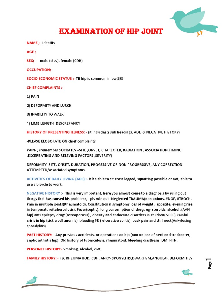 Examination of Hip Joint | PDF | Anatomical Terms Of Motion | Hip