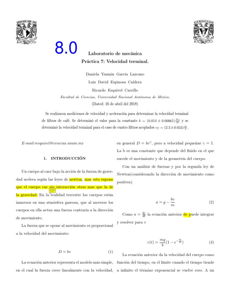 Velocidad Terminal | PDF | Fuerza | Movimiento (física)