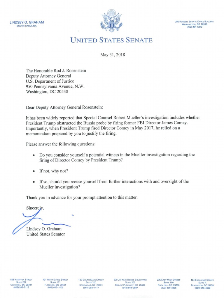 Sen. Graham's Letter To Rosenstein | PDF