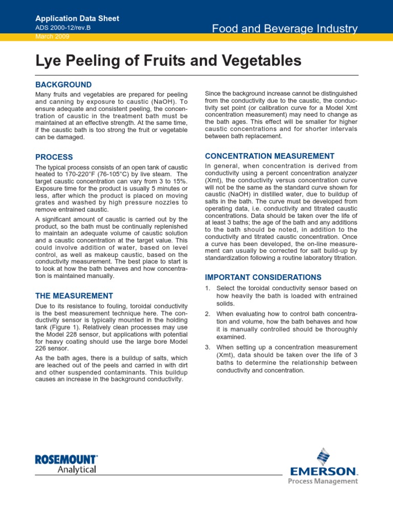 Lye Peeling of Fruits N Vegies | PDF | Sodium Hydroxide | Electrical ...