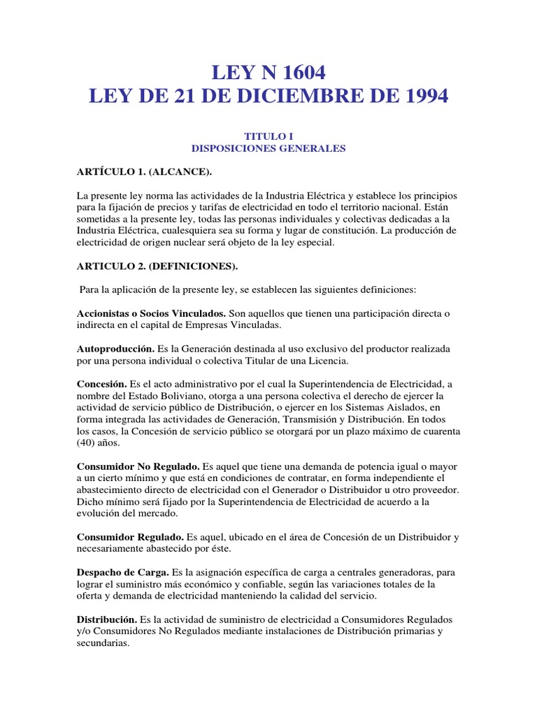 Ley 1604 | PDF | Distribución de energía eléctrica | Propiedad