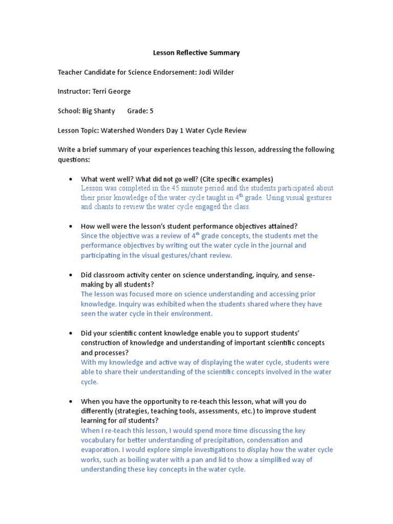 WW Lesson 1 Reflection | PDF | Wellness