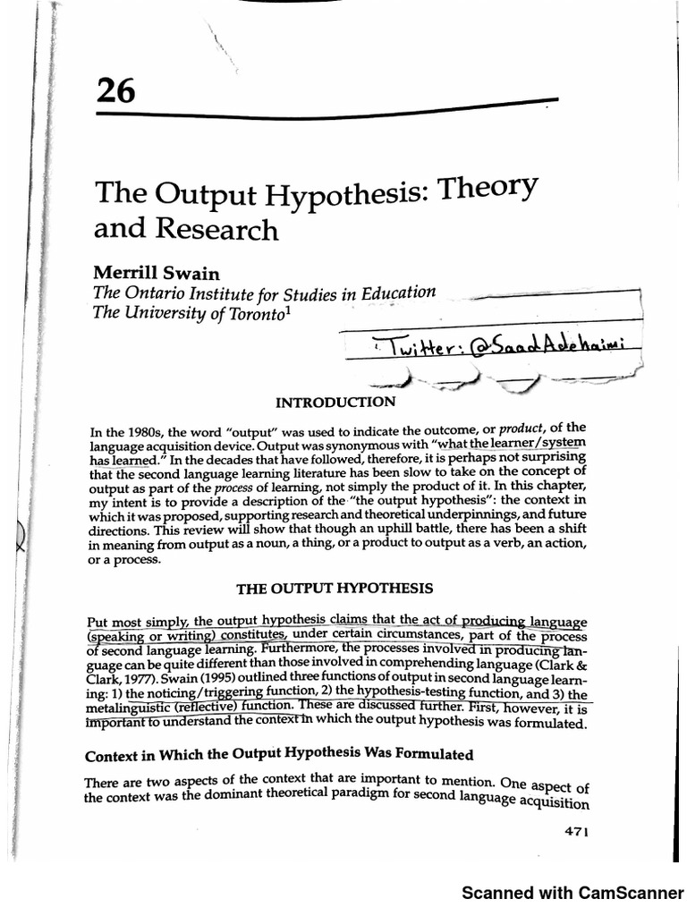 The output Hypothesis: Theory and Research by Merrill Swain (2005 )
