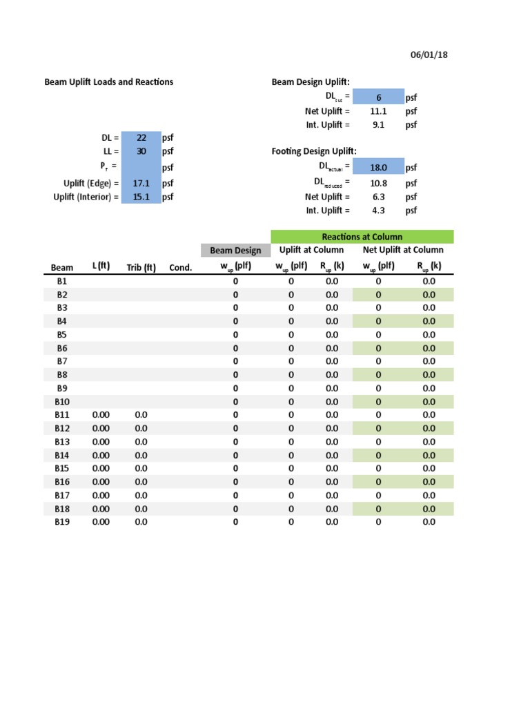 Beam Uplift Loads and Reactions Beam Design Uplift:: Up Up Up Up Up ...