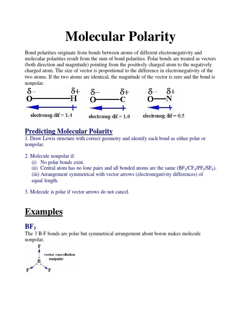 Molecular Polarity | PDF | Chemical Polarity | Chemical Bond