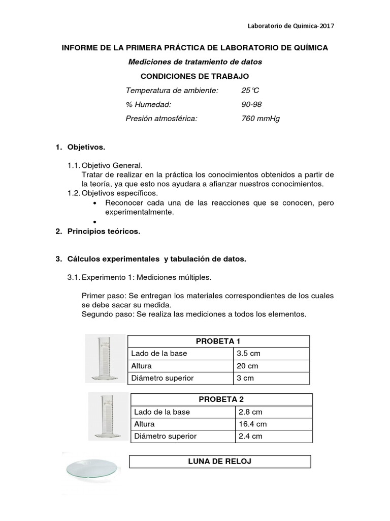 Informe De La Primera Práctica De Laboratorio De Químic1 Descargar