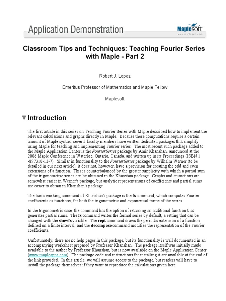 Teaching Fourier Series With Maple Part 2 Pdf Fourier Series Series Mathematics