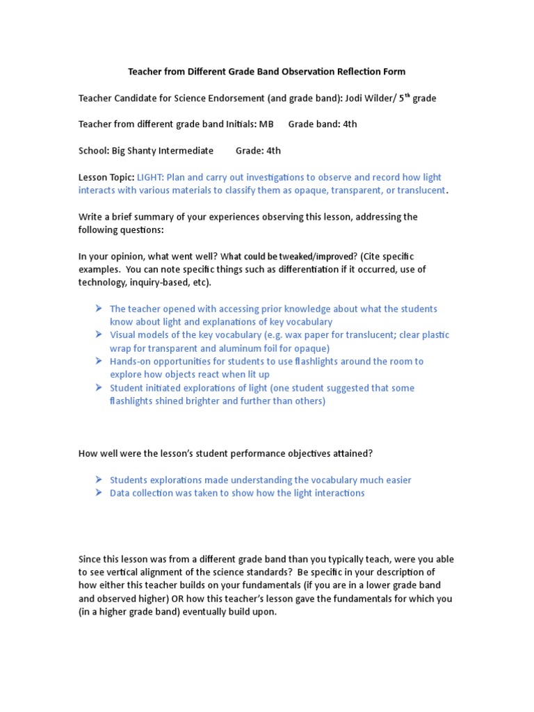Observation of Different Grade Level | PDF | Inquiry Based Learning ...