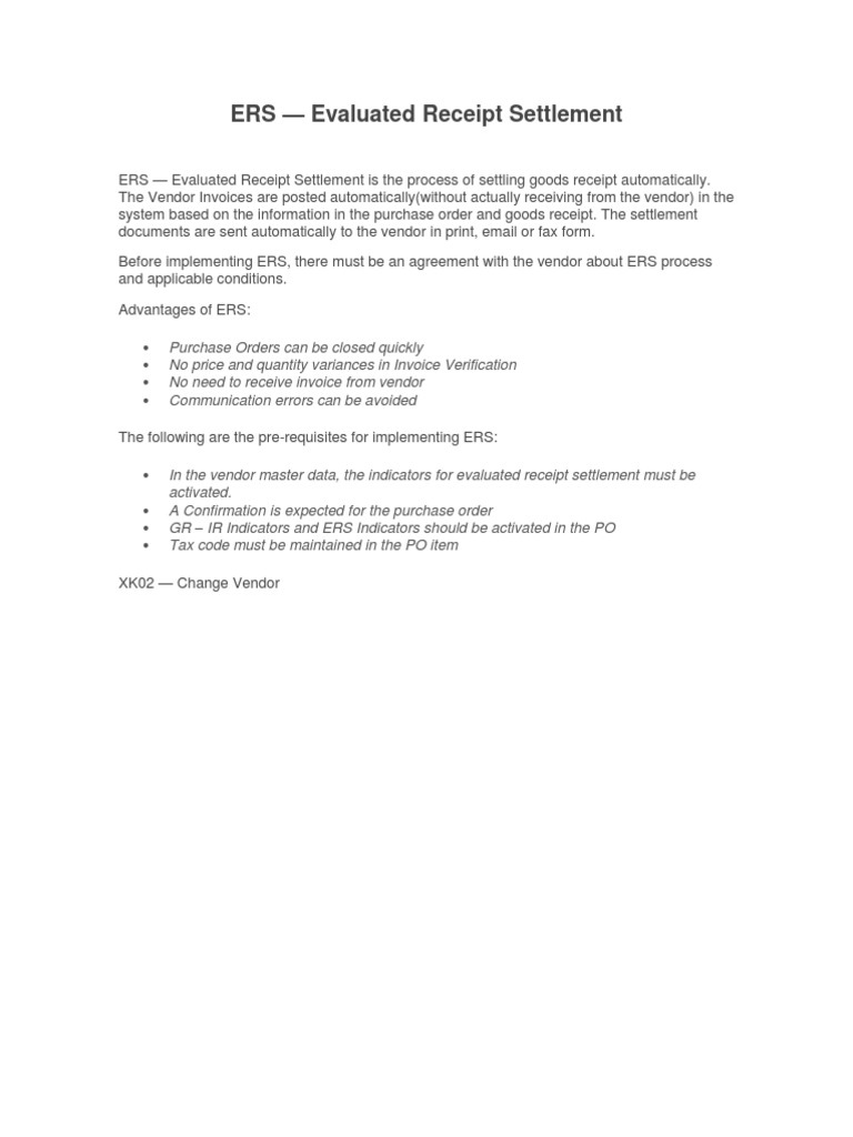 Evaluated Receipt Settlement Overview | PDF | Invoice | Receipt