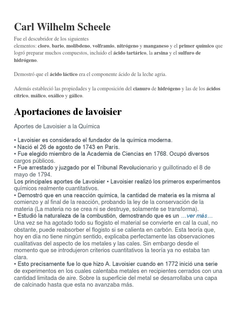 Carl Wilhelm Scheele | PDF | Elementos químicos | Química