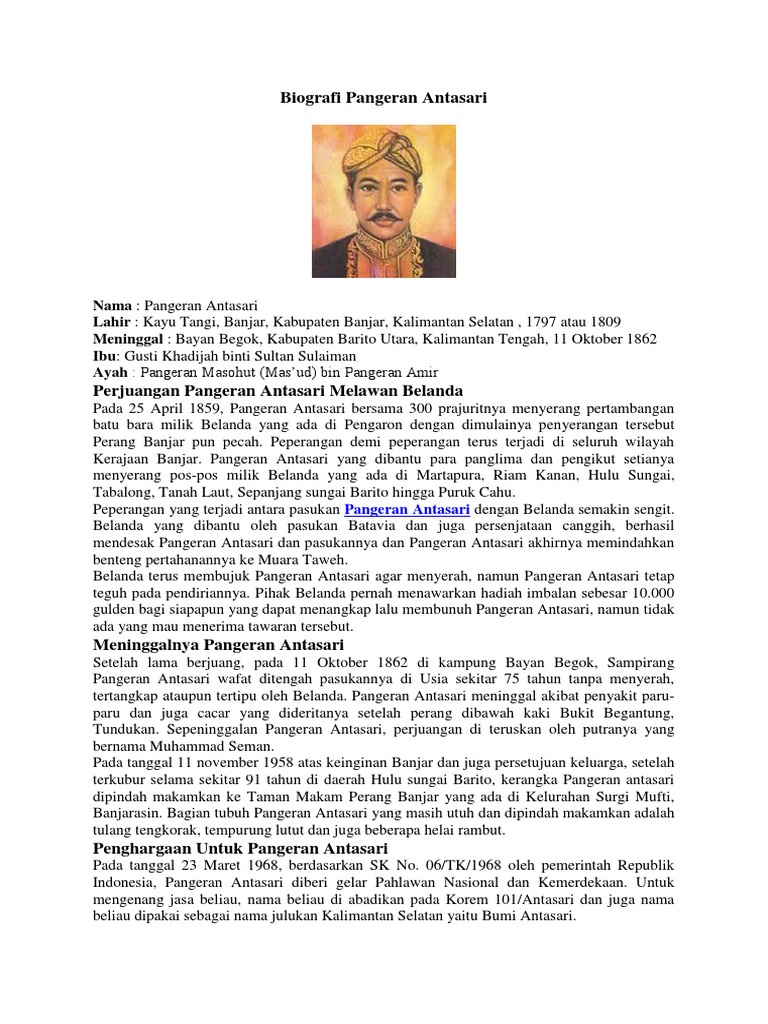 Biografi Pangeran Antasari | PDF
