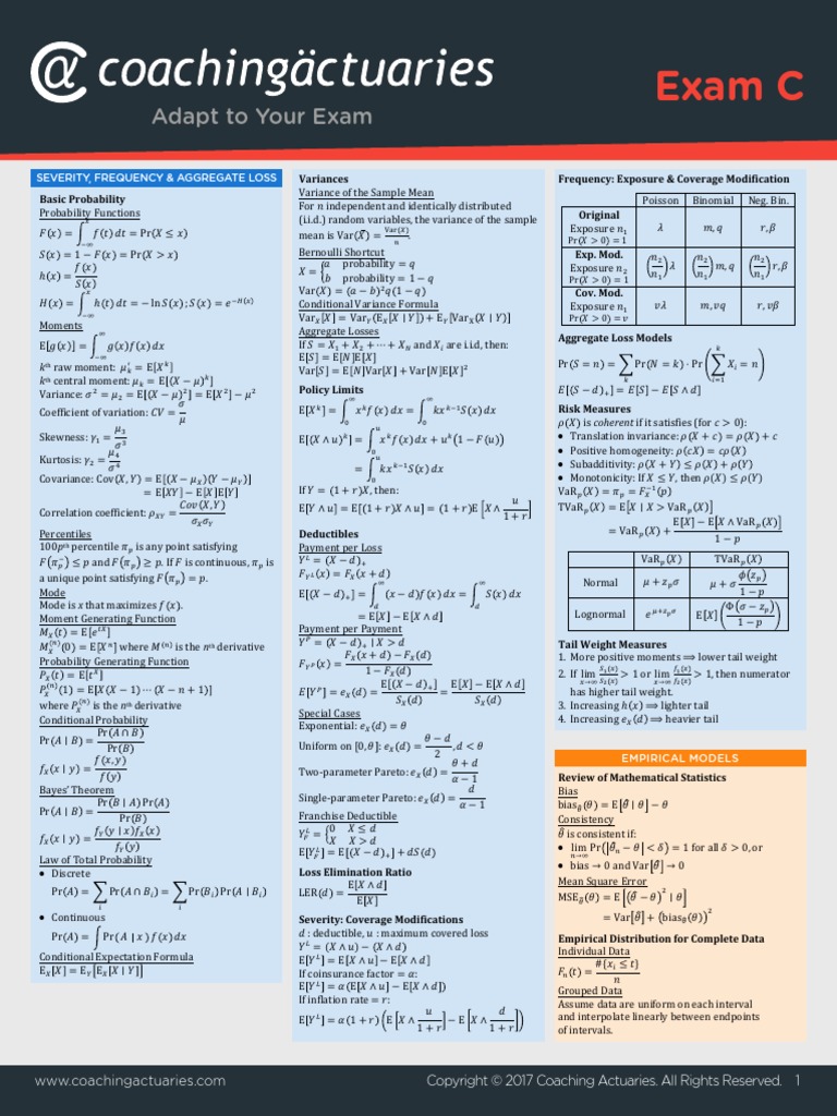 2017 C Formula Sheet | PDF | Variance | Akaike Information Criterion