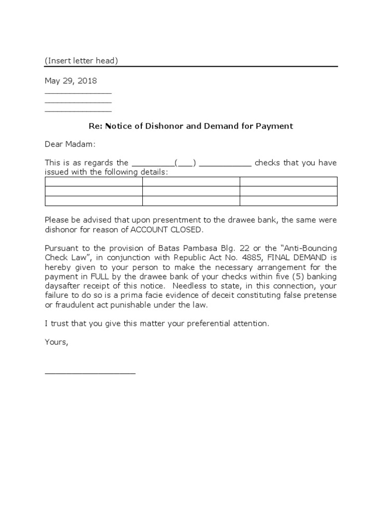 Re: Notice of Dishonor and Demand For Payment | PDF