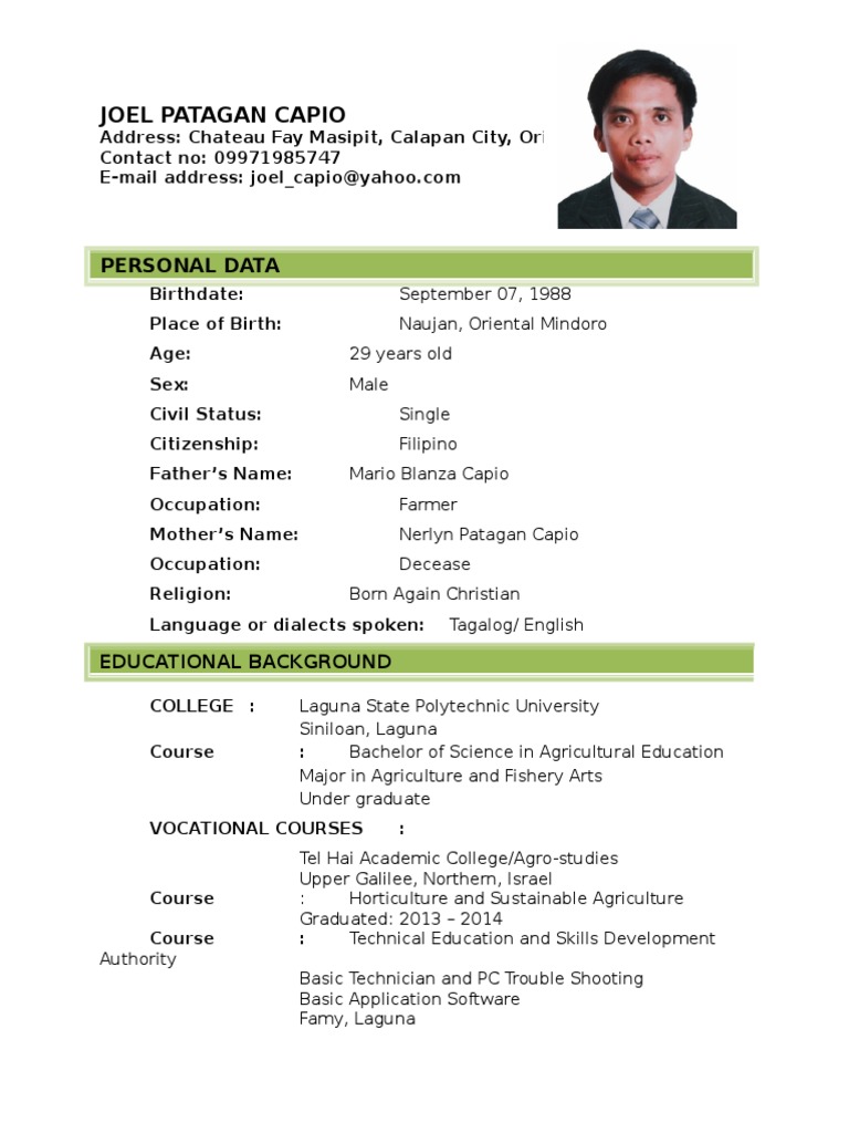 JOEL PATAGAN CAPIO Resume | PDF | Vocational Education | Change