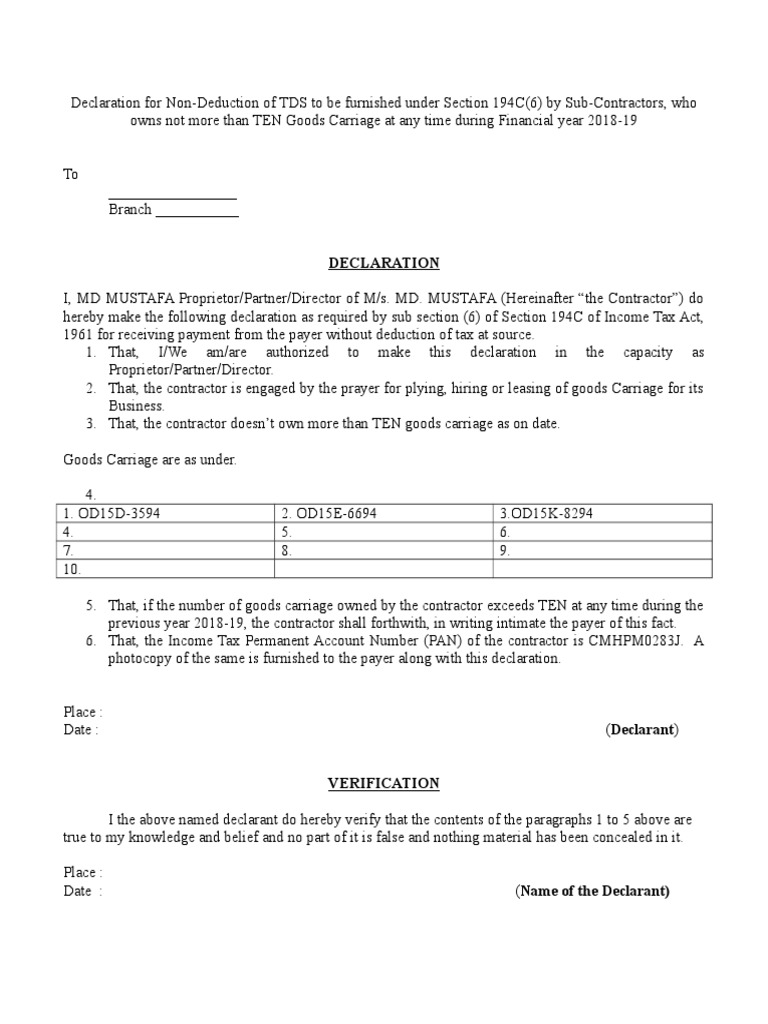 Declaration For Non | PDF