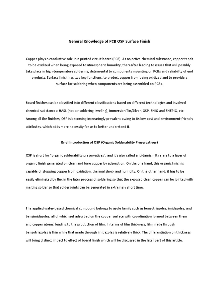 General Knowledge of PCB OSP Surface Finish | PDF | Printed Circuit ...