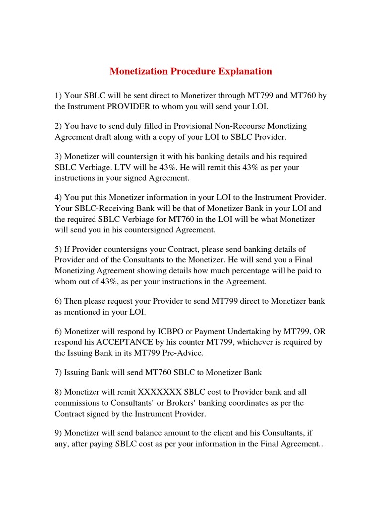 SBLC Monetization Process Explained | PDF | Business | Finance & Money ...