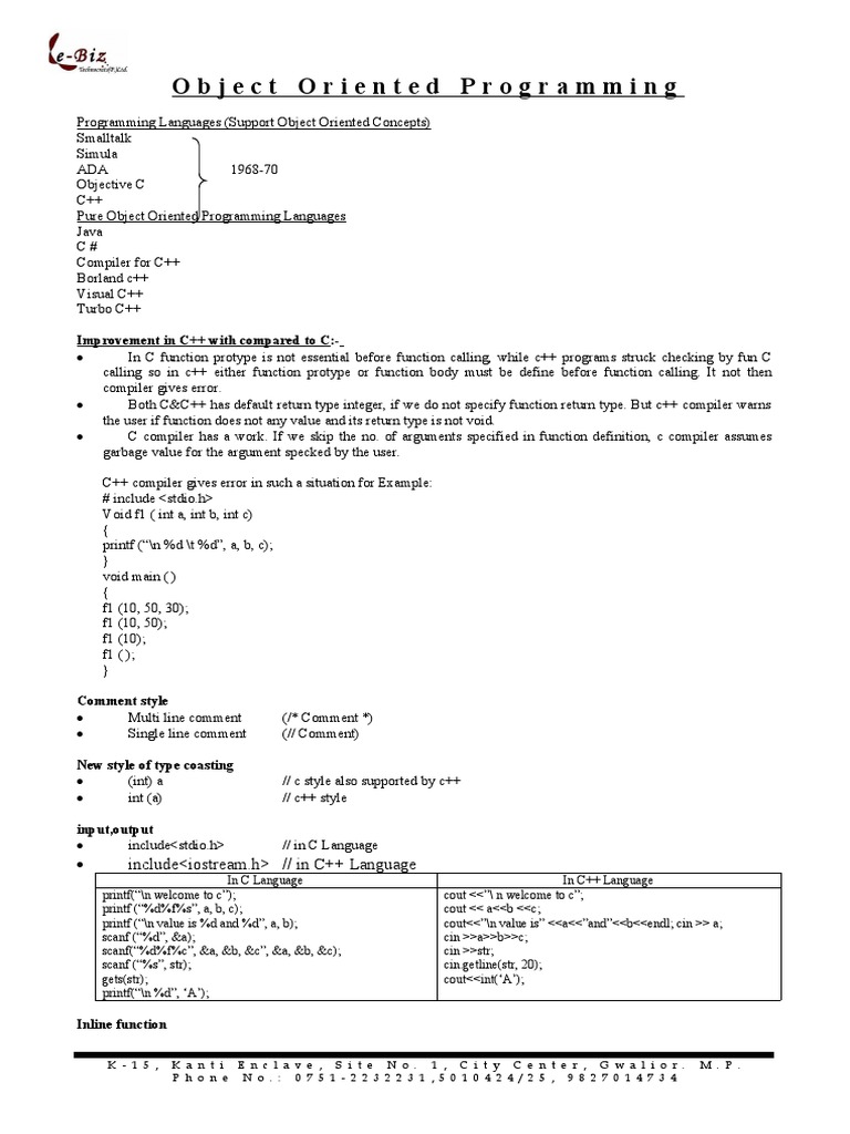 Object Oriented Programming: Improvement in C++ With Compared To C ...