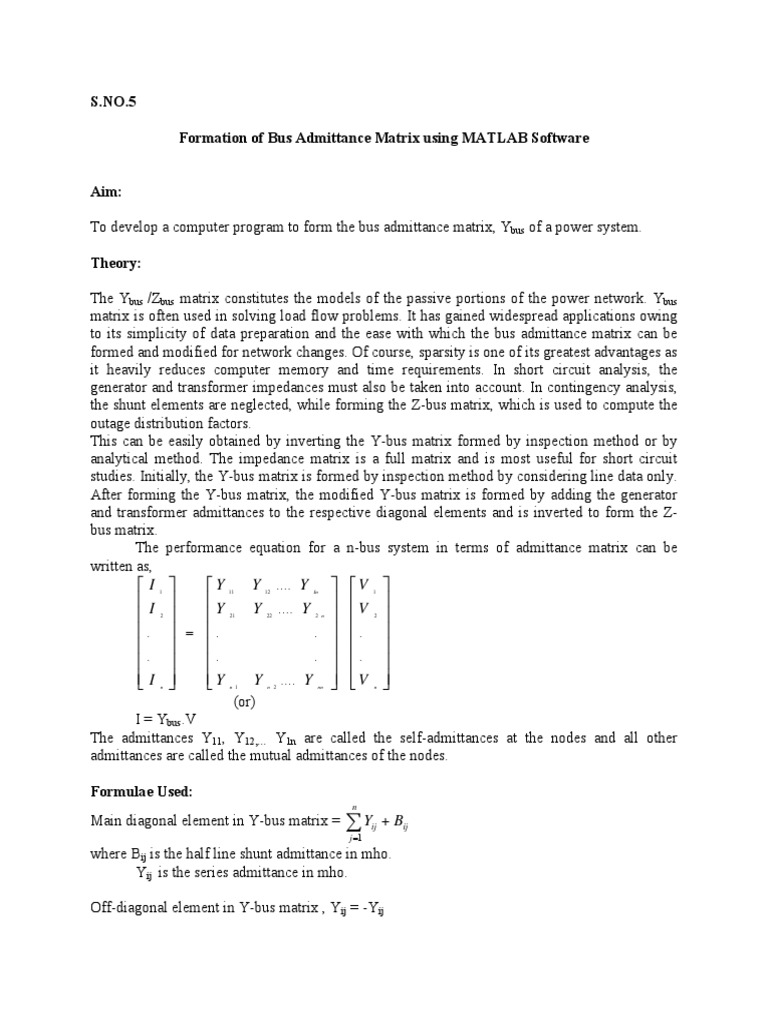 Formation of Bus Admittance Matrix Using | PDF | Matrix (Mathematics ...