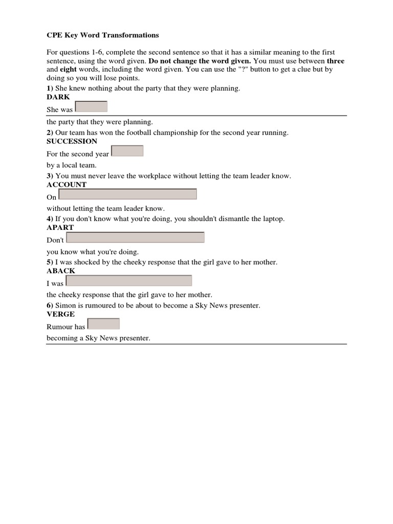 CPE Key Word Transformations | PDF | Phrase | Verb