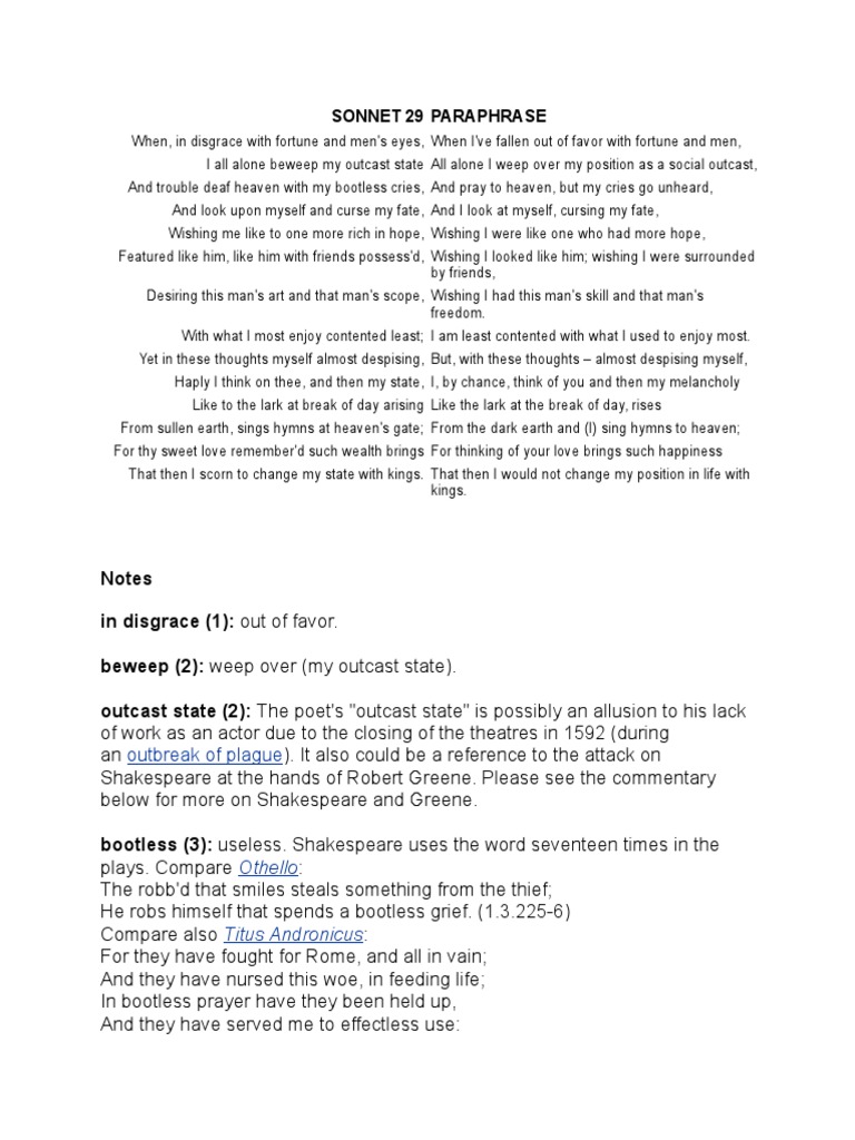 Sonnet 29 | PDF | William Shakespeare | Shakespeare's Sonnets