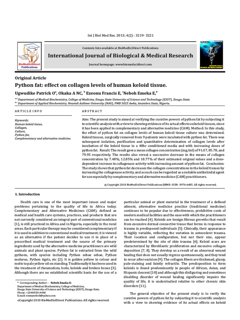 Python Fat Effect On Collagen Levels of Human Keloid Tissue | PDF ...