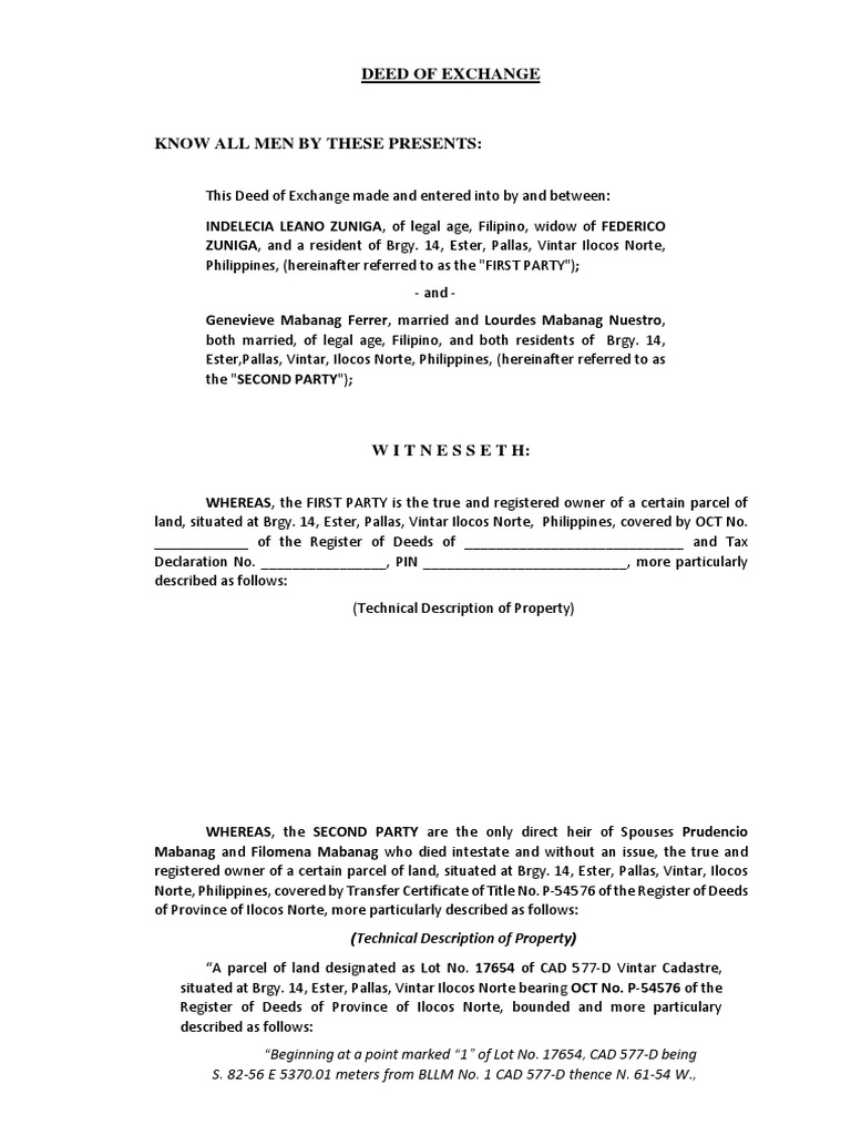 Deed of Exchange of Property | PDF | Notary Public | Property