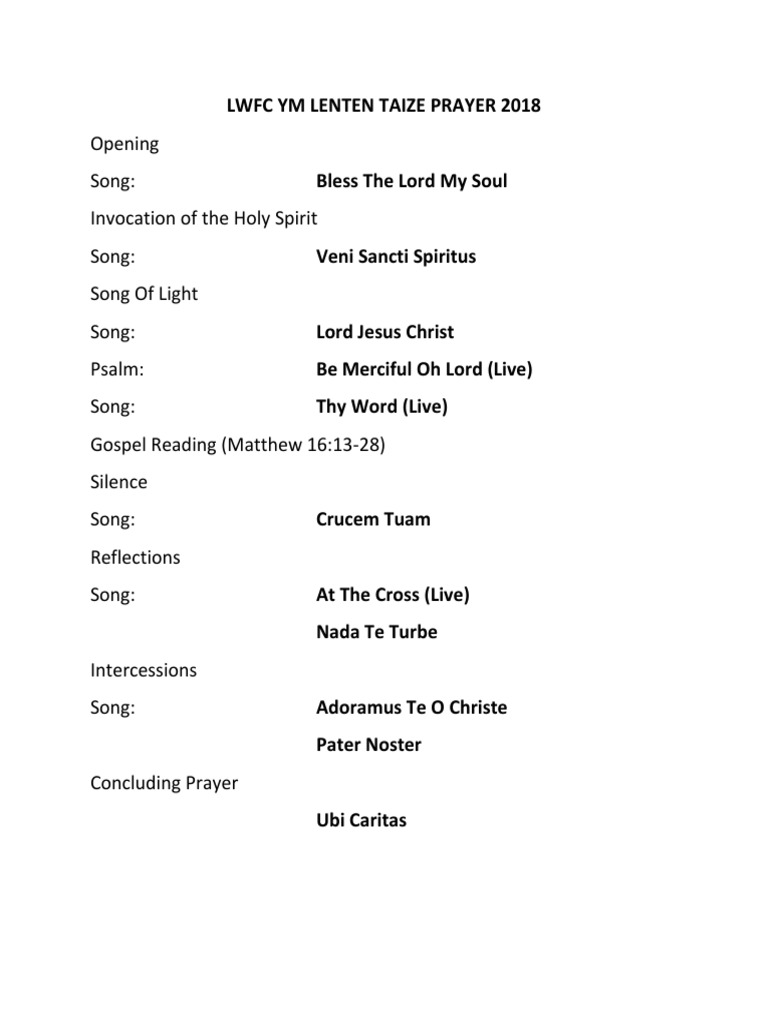 LWFC Ym Lenten Taize Prayer 2018 | PDF | Religion & Spirituality
